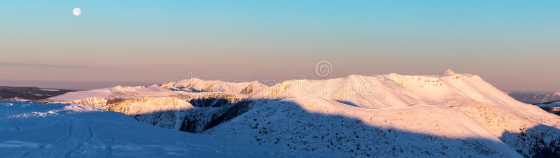 Moon Setting during the Sunrise Stock Photo - Image of backpacking ...