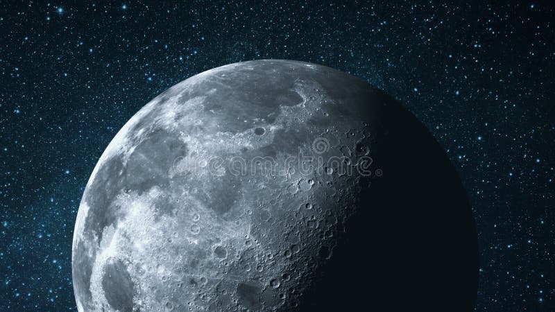 Moon with Shadow in Starry Space. Moon Surface with Craters Stock Photo ...