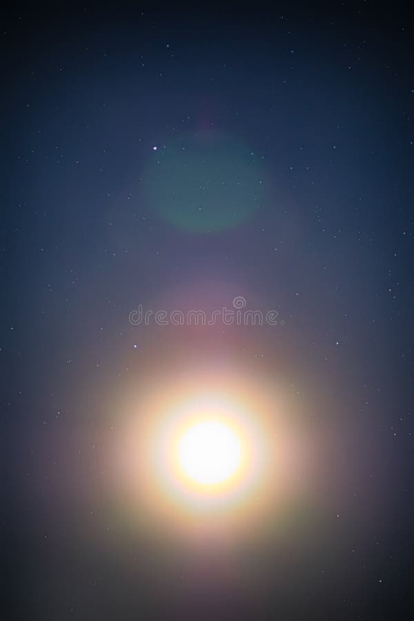 Moon Shine with Light Halo Stars and Flares Stock Photo - Image of ...