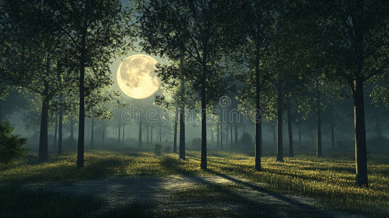 Moon Shines Above Trees in a Forest at Night for Nature Scenic ...