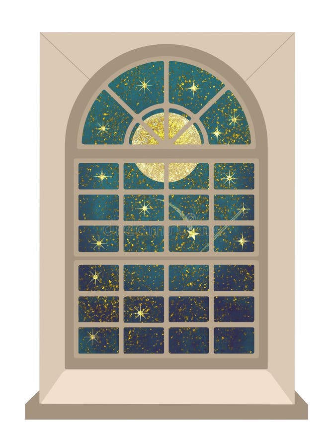 The Moon Shines through the Window Window with the Moon and Stars ...