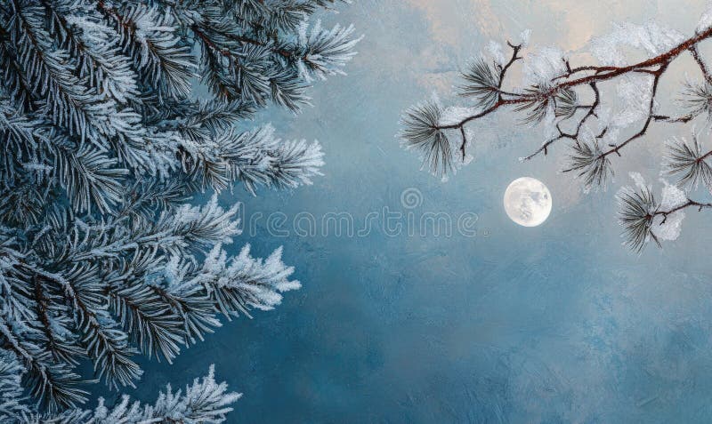A Moon is Shining on a Snowy Landscape with Pine Trees Stock Photo ...