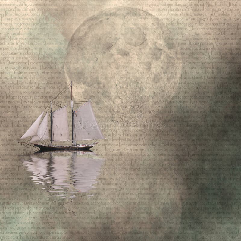Old ship and the moon stock illustration. Illustration of crater - 4611999