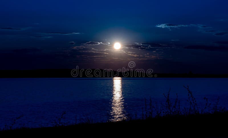 Moon in the Sky with the Reflection on the Lake Stock Photo - Image of ...