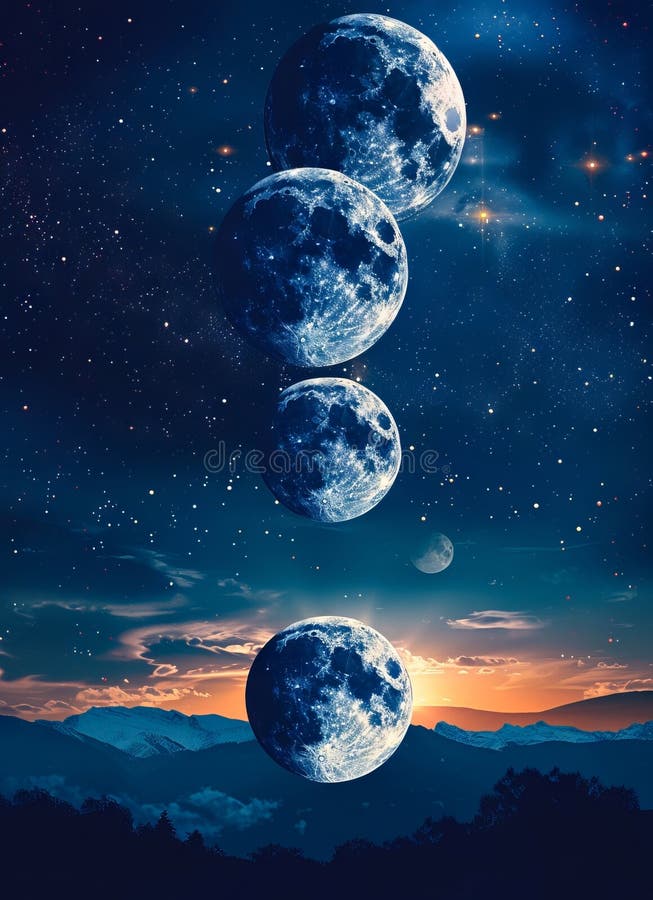 A Moon in the Sky with Three Phases Stock Photo - Image of astronomical ...