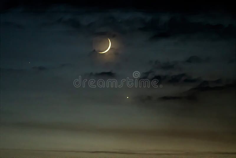 Moon Sliver on Clear Night Cool Stock Image - Image of clear, sliver ...
