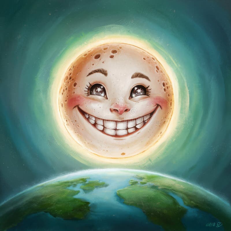 Moon with smiling face stock illustration. Illustration of icon - 325674159