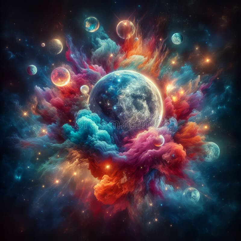 Moon and Solar System in a Tattoo Style, Featuring Smoke Effects ...