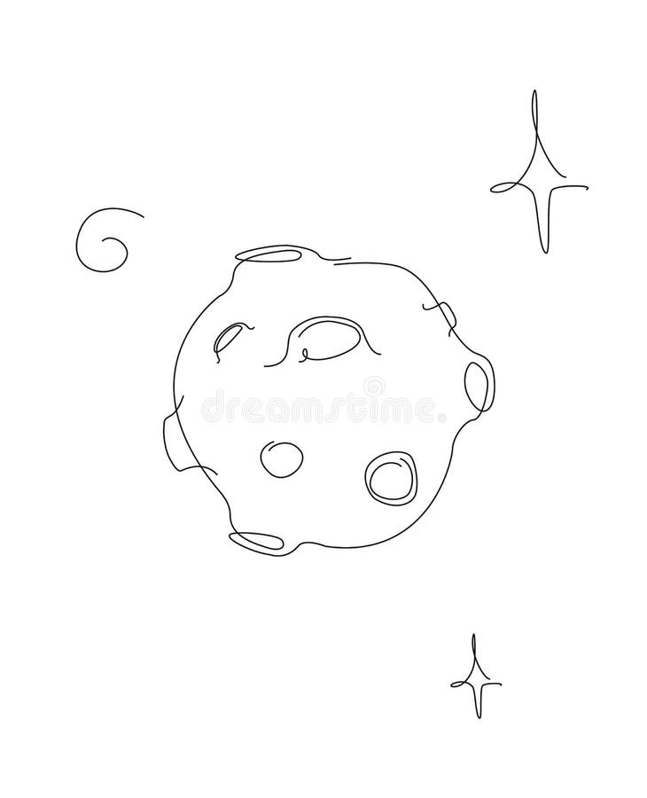 Moon in the Space One Line Illustration. Planet in the Universe Line ...