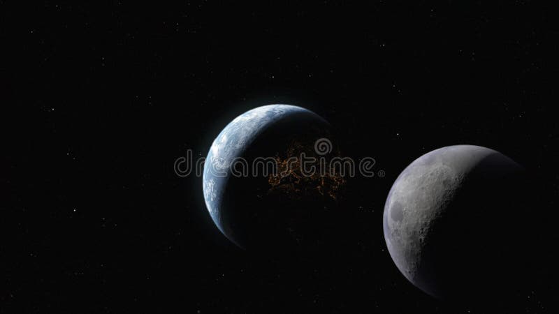 Moon is Spinning in Outer Space with Stars and Planet Earth. Stock ...