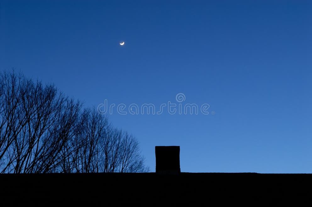 Moon, Star, Chimney and Tree Stock Image - Image of contemplative ...