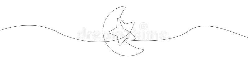 Moon and Star Icon Line Continuous Drawing Vector. One Line Moon and ...