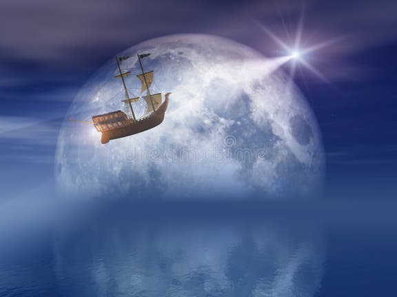 Moon and Star Light Ship stock illustration. Illustration of lake - 2129465