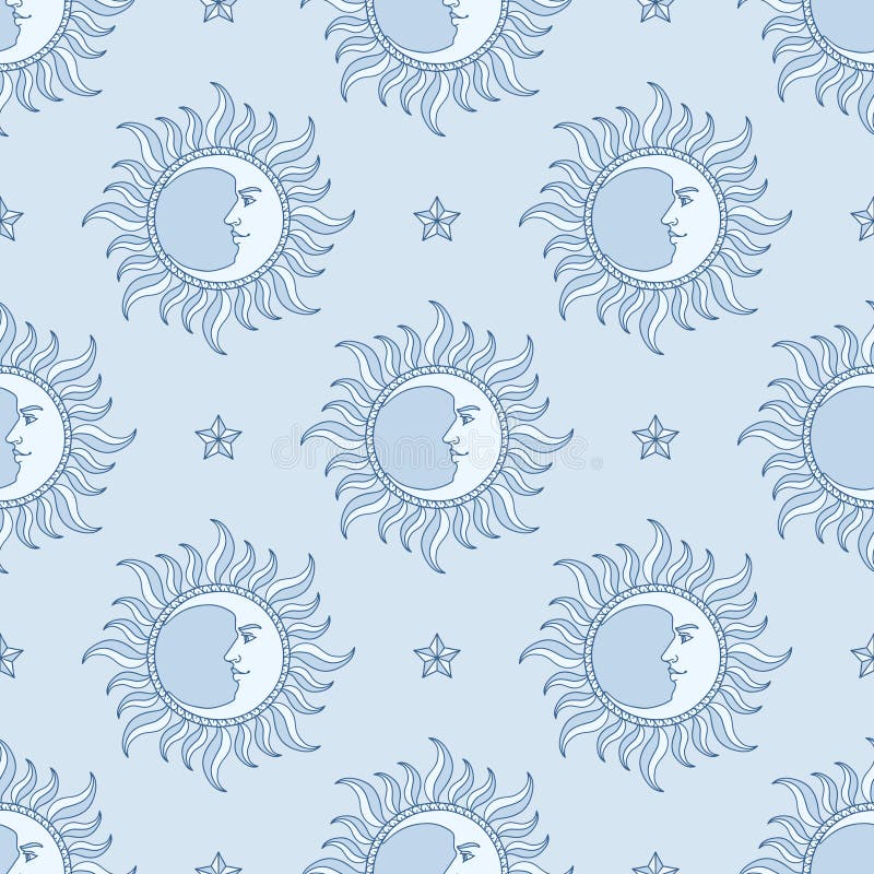 Sun, Moon and Star. Seamless Pattern Stock Vector - Illustration of ...