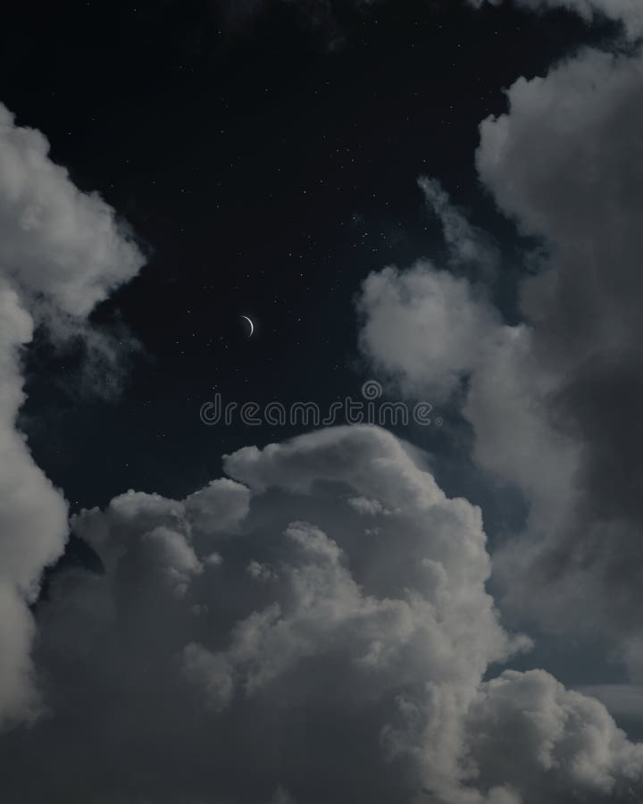 Moon with Stars and Clouds in the Evening Sky Stock Photo - Image of ...