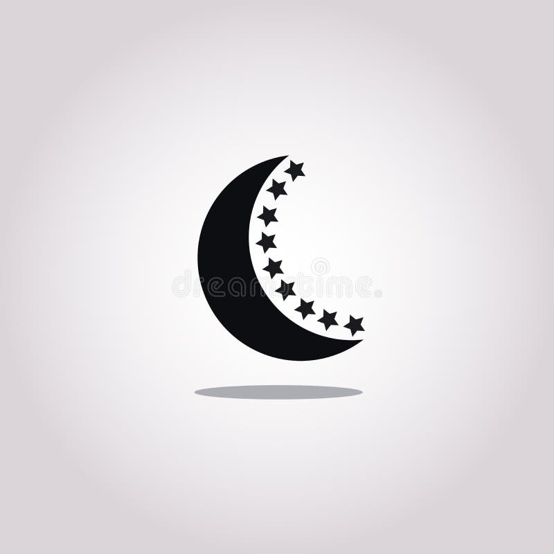 Moon and Stars Icon. Flat Vector Illustration in Black on White ...