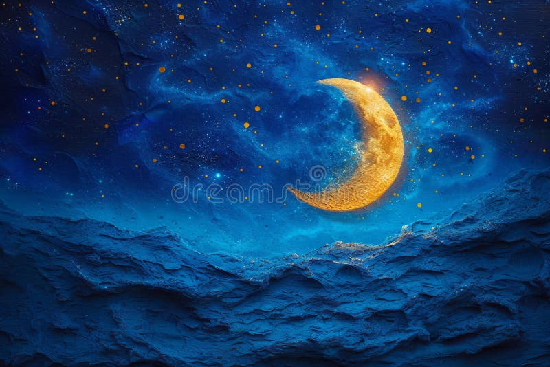 Moon and Stars in the Night Sky. Dreamy and Peaceful Mood Stock ...