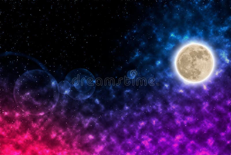 Moon and Stars in an Open Galaxy. Open Space Milky Way among the Stars ...