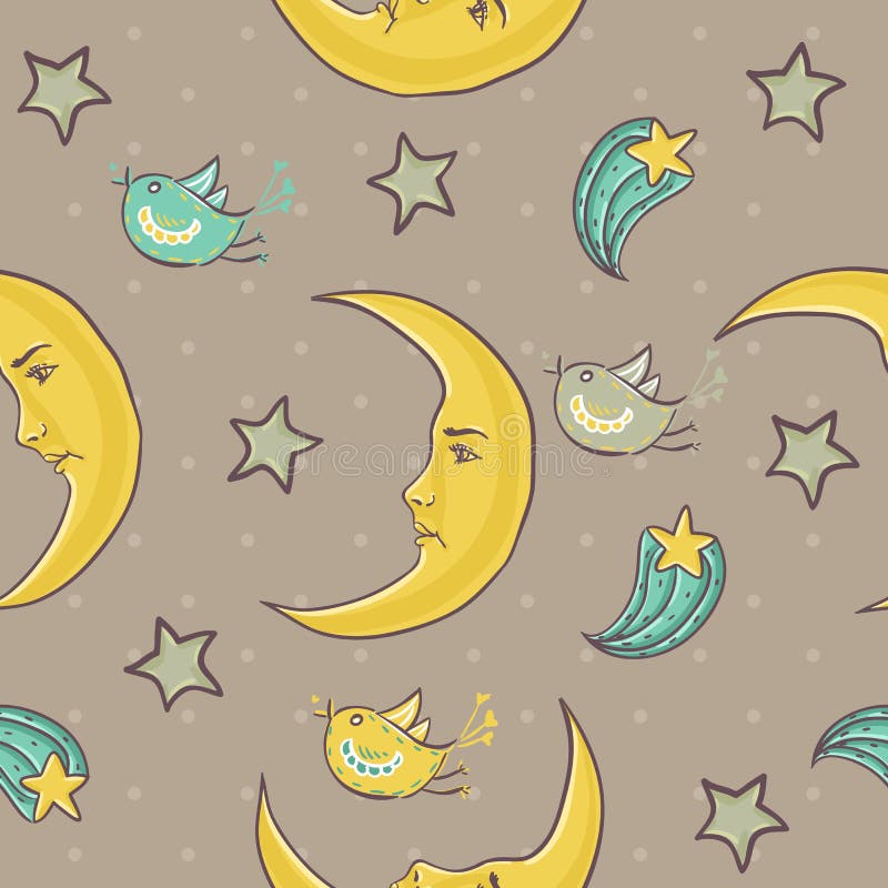 Moon and Stars Seamless Pattern Stock Vector - Illustration of night ...