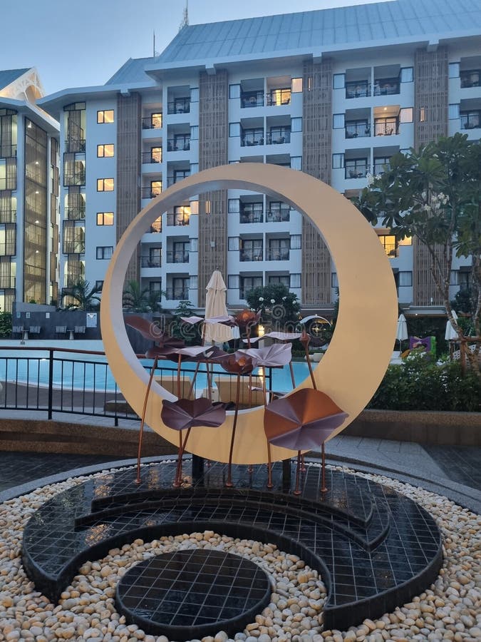 Moon statue in hotel stock photo. Image of pool, moon - 348160326