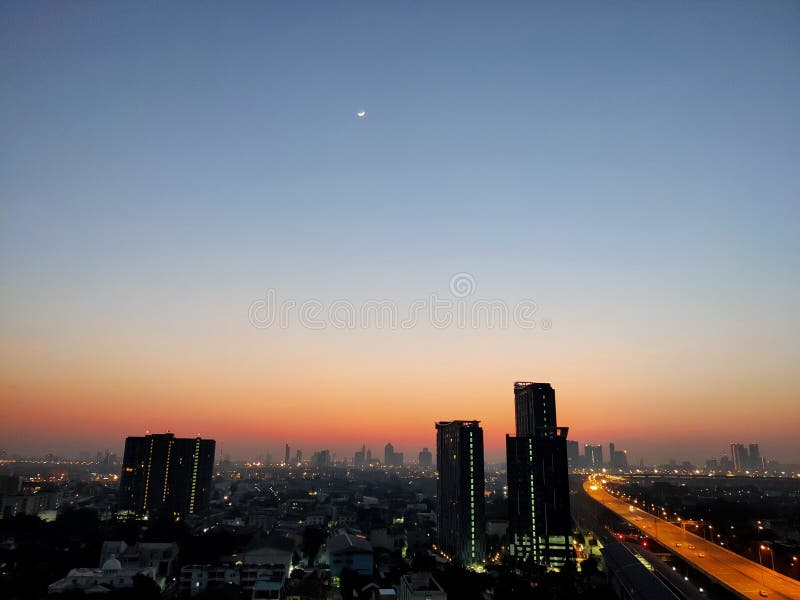 The Moon Still Exists in the Early Morning Hours. Stock Image - Image ...