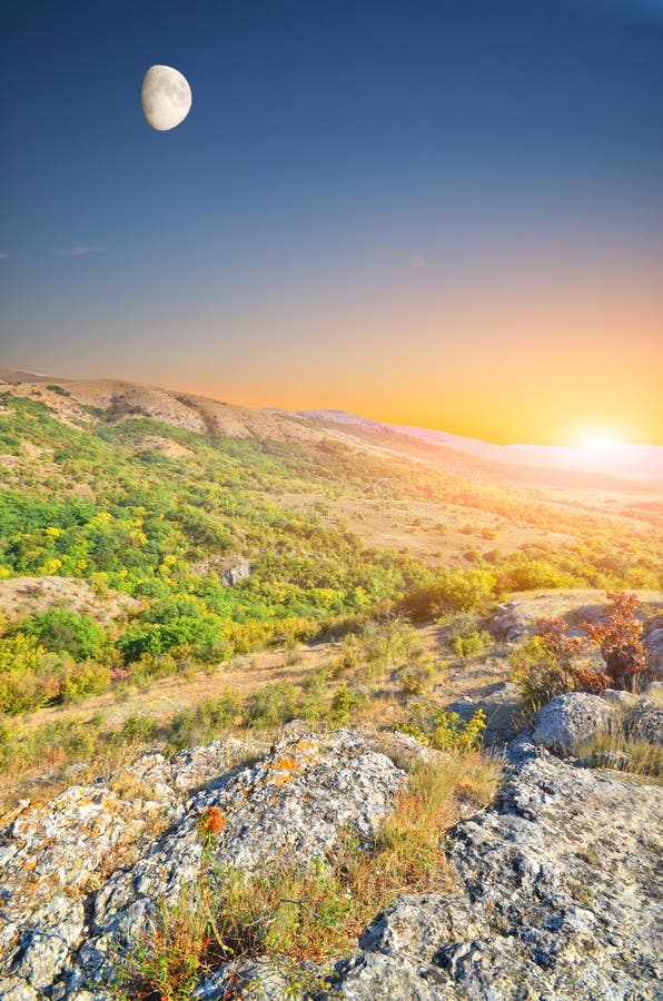 Moon and sun stock photo. Image of landscape, cloudy - 21211988
