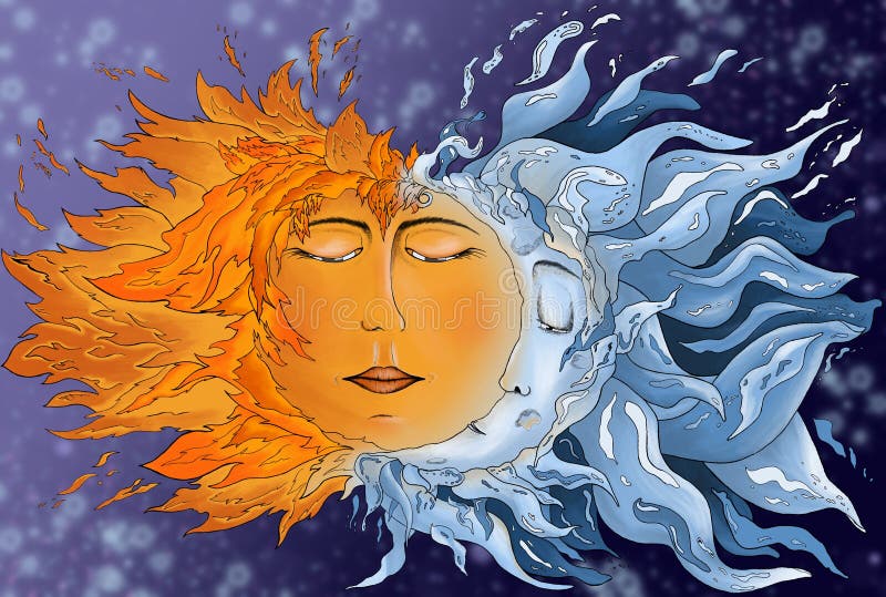 Moon and Sun are Like Yin and Yang Stock Illustration - Illustration of ...