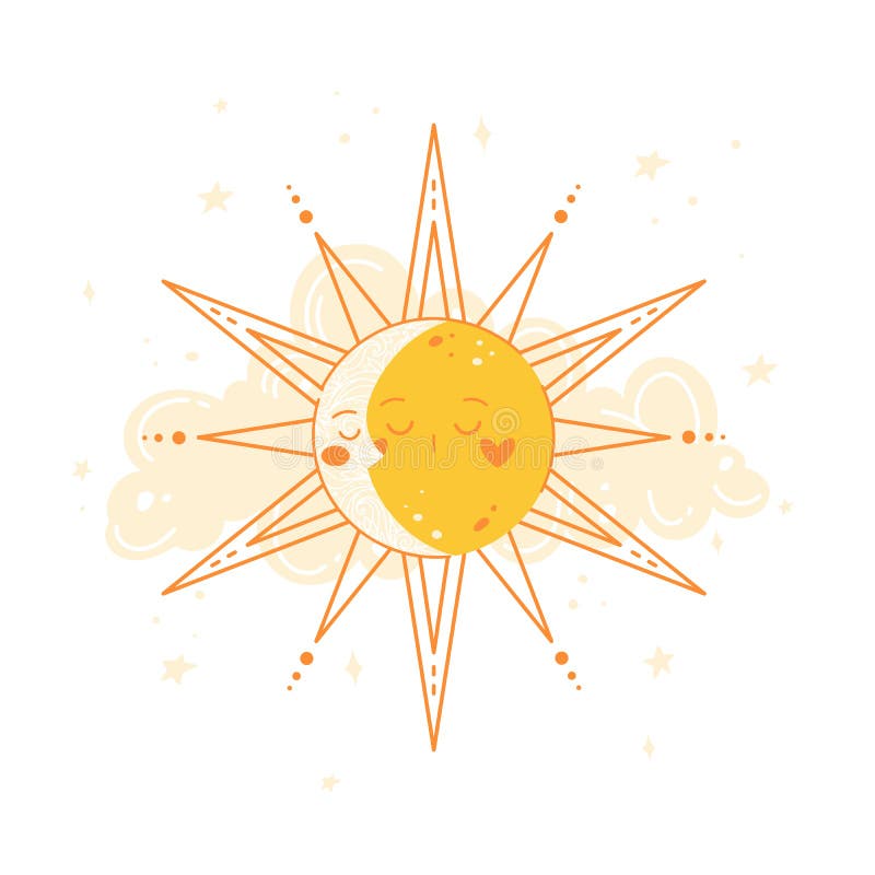 Moon and Sun in Round Frame Stock Vector - Illustration of paint, cloud ...