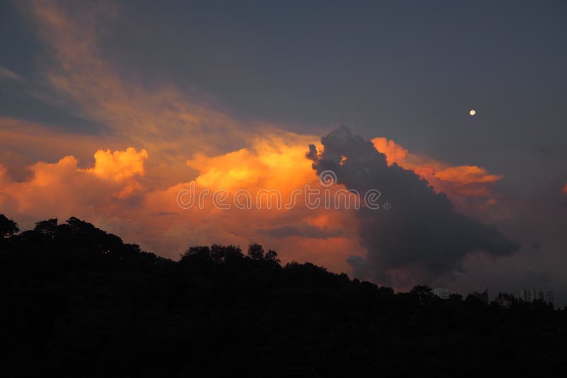 Moon with sunrise stock image. Image of right, fiery - 56499451