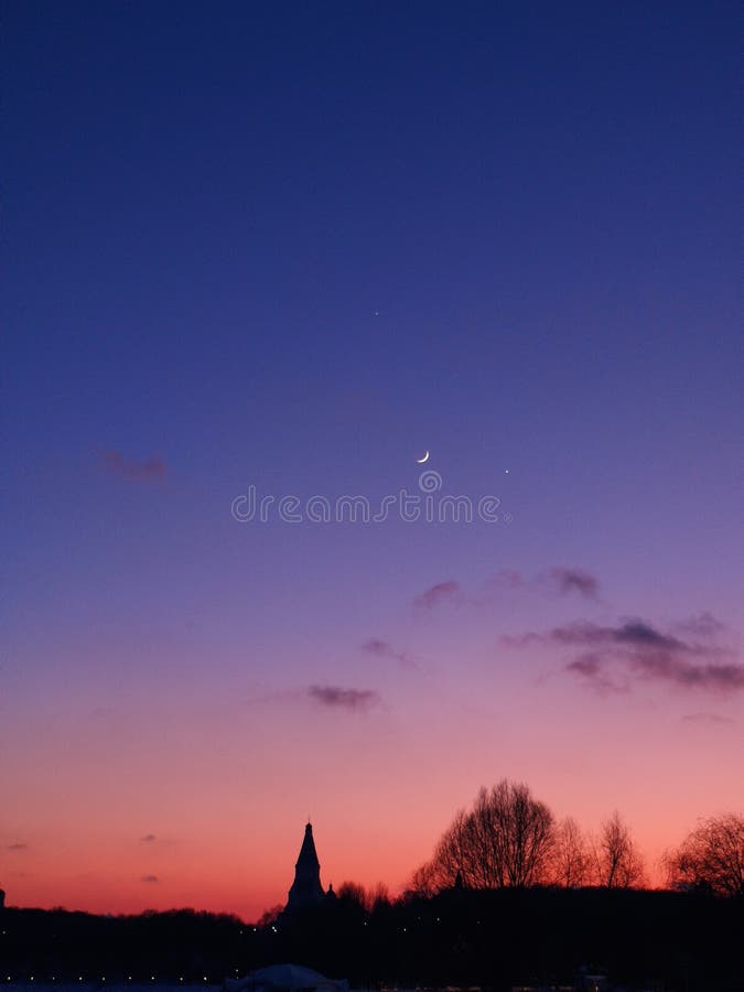 Moon Sunset at Night Planets Sky Stock Photo - Image of planets, moon ...