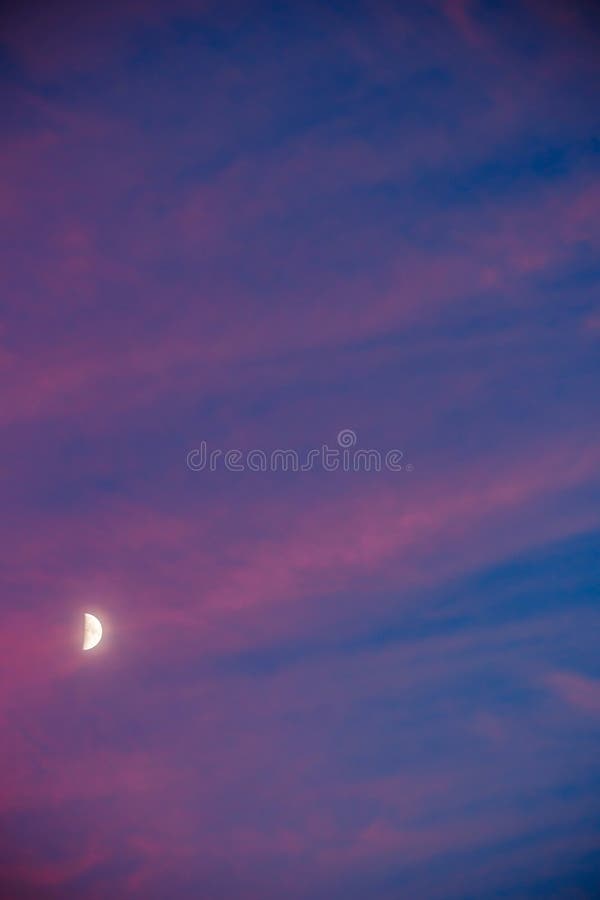 Moon at Sunset between Pink Clouds in Alhambra Stock Photo - Image of ...