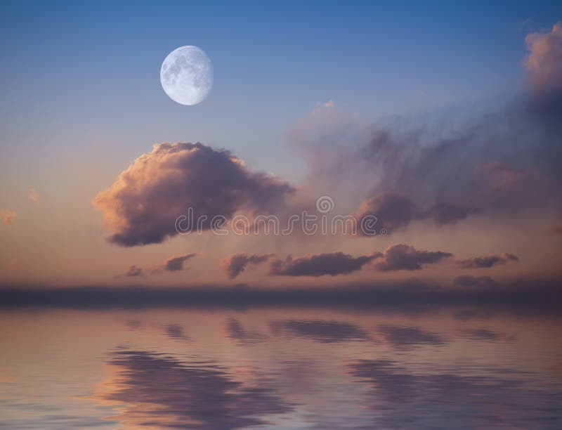 Moon with sunset sky. stock photo. Image of orange, horizontal - 69345598