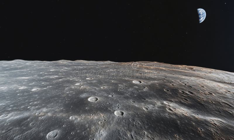 Moon Surface with Earth in Background, Detailed Lunar Landscape ...