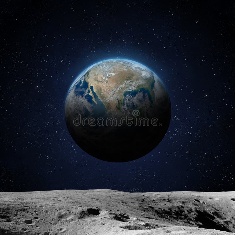 Moon surface and Earth stock photo. Image of surface - 169195002