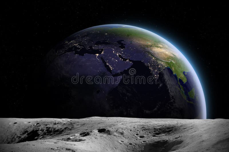 Moon surface and Earth. stock illustration. Illustration of nasa ...