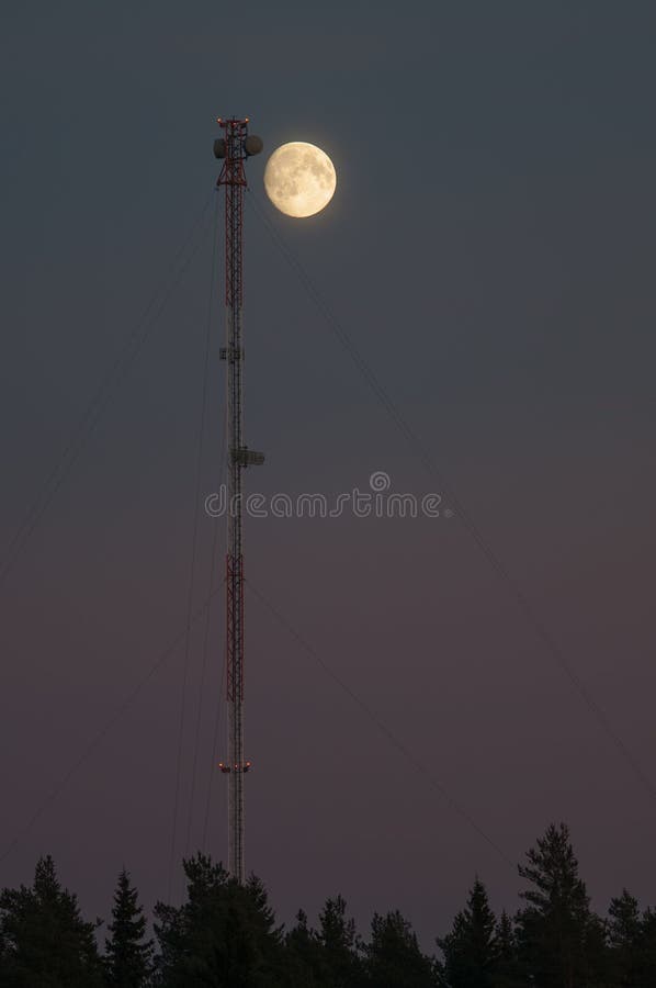 Moon and Telecommunications Tower Stock Image - Image of full, nature ...
