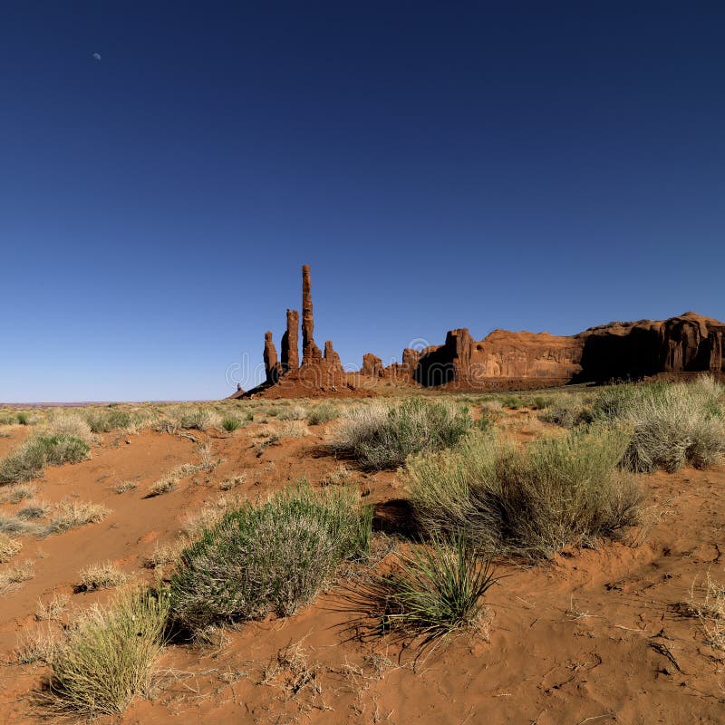 Moon with Totem Pole Rock stock photo. Image of outdoor - 16627102