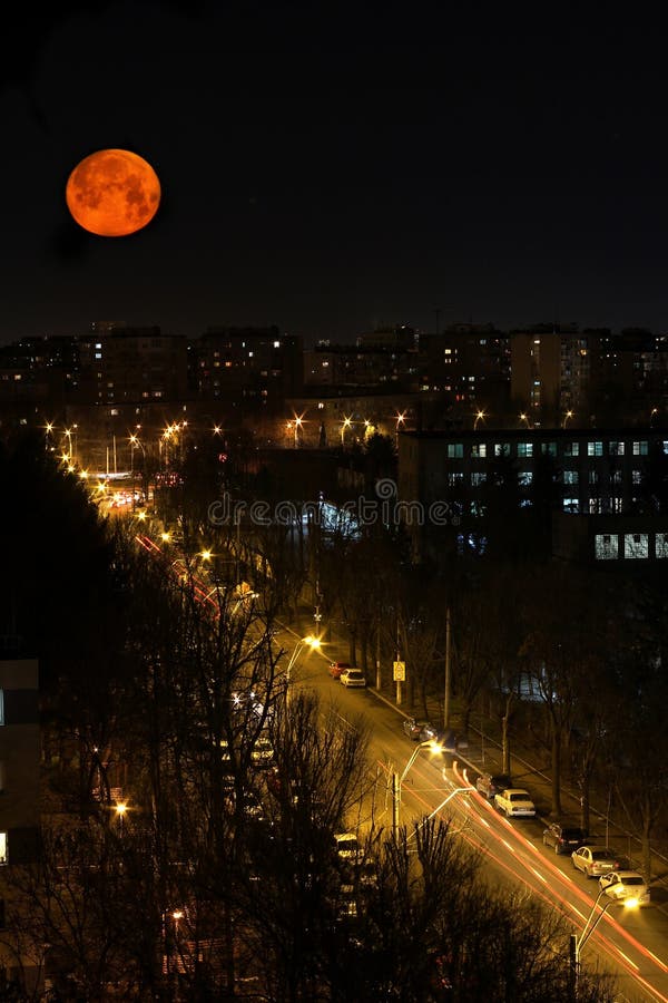 Moon in town editorial image. Image of moon, amazing - 109343500