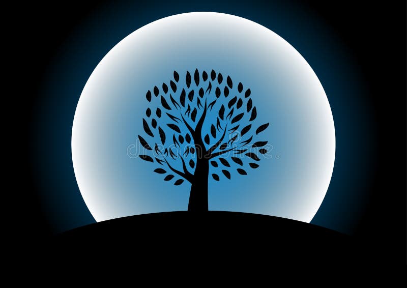 Moon tree silhouette stock vector. Illustration of vector - 138600387