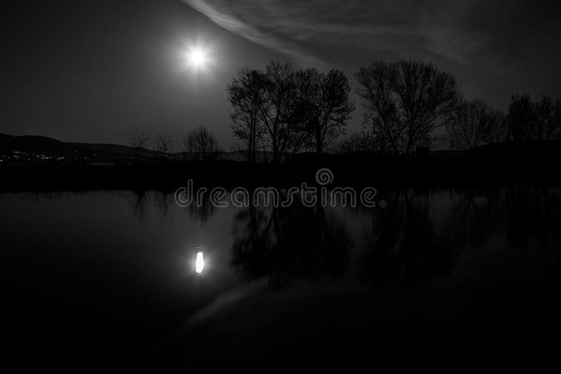 Moon, Trees, Clouds and Water Stock Image - Image of horror, luna: 95635729
