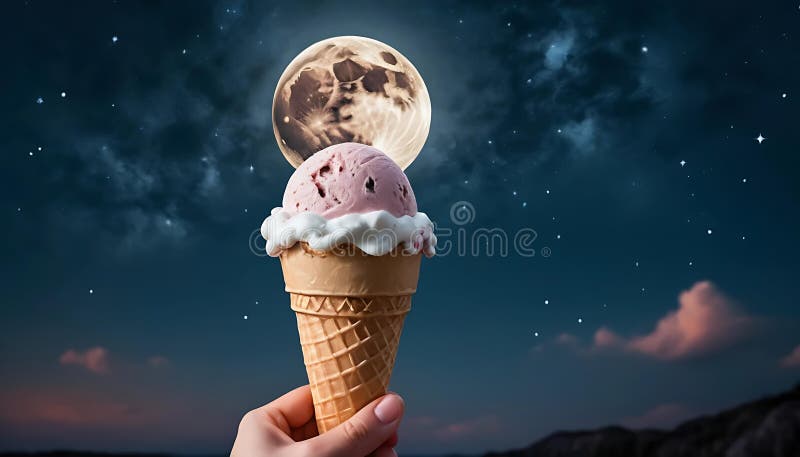 The Moon Turned into an Ice Cream Cone Stock Illustration ...