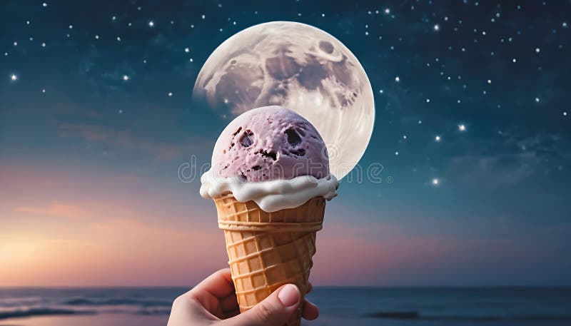 The Moon Turned into an Ice Cream Cone Stock Illustration ...