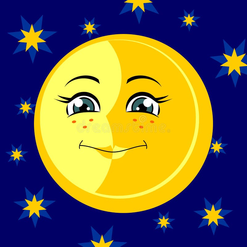 Yellow Smiling Moon Night Illustration Stock Illustrations – 879 Yellow ...
