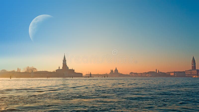 Moon in Venice stock photo. Image of architecture, dark - 38029592
