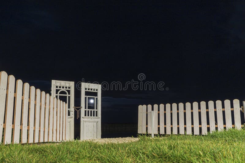 Moon View through a Decorative Door Stock Photo - Image of architecture ...