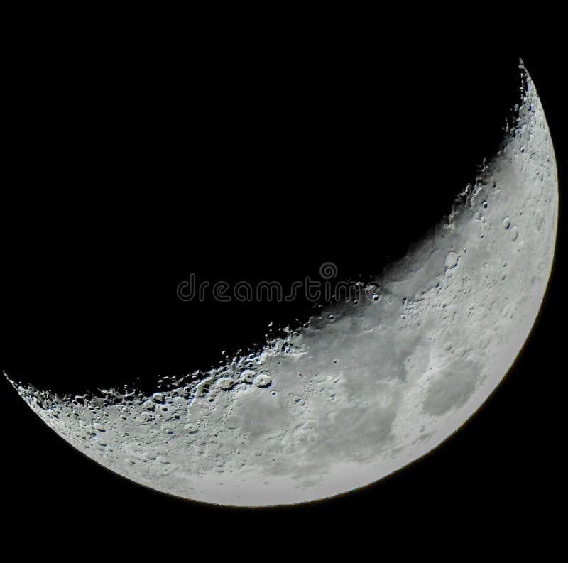 Moon in Waxing Crescent Partially Illuminated Stock Photo - Image of ...