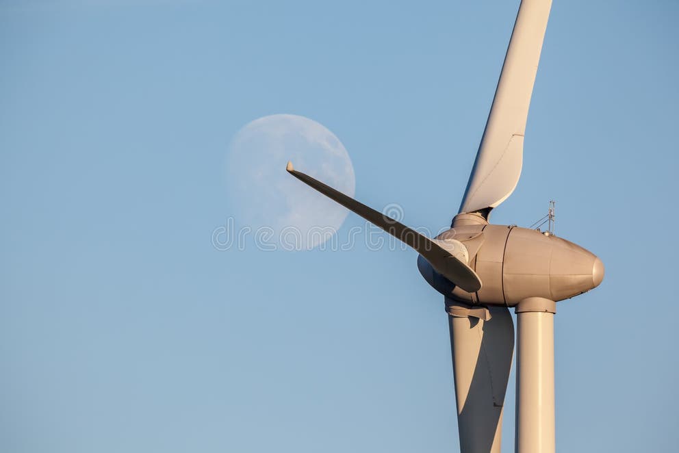 Moon whit windmill stock image. Image of ecology, closeup - 76051167
