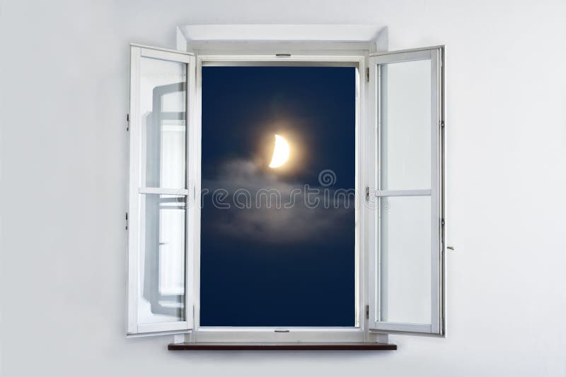 The moon at the window stock image. Image of night, open - 19284789
