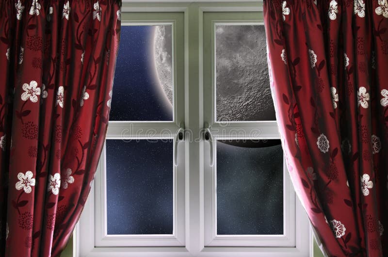 Moon through a window stock photo. Image of glass, drapes - 27612850