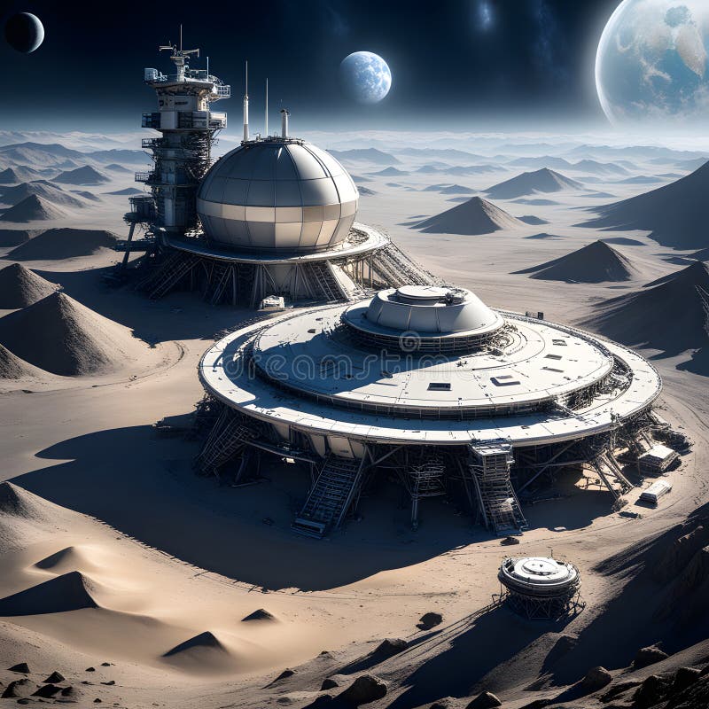 Moonbase, ai-generatet stock illustration. Illustration of station ...